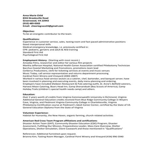 AMCcurrentresume2016 | DOC | First Aid | Injuries