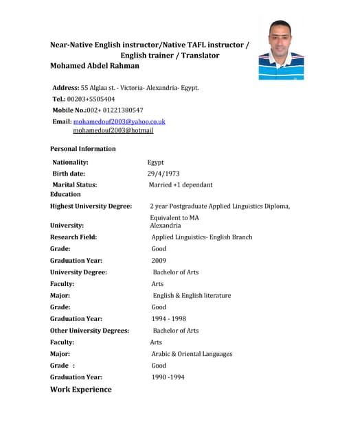 Safaa cv (1) | DOCX | Professional School | Postgraduate Education