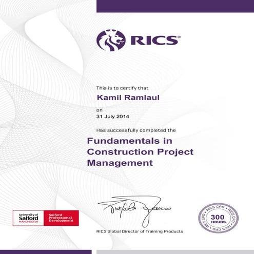 RICS Certificate - Fundamentals of PM | PDF