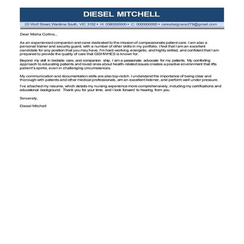 Diesel Mitchell Letter 1 | DOCX | Healthcare Industry | Industries
