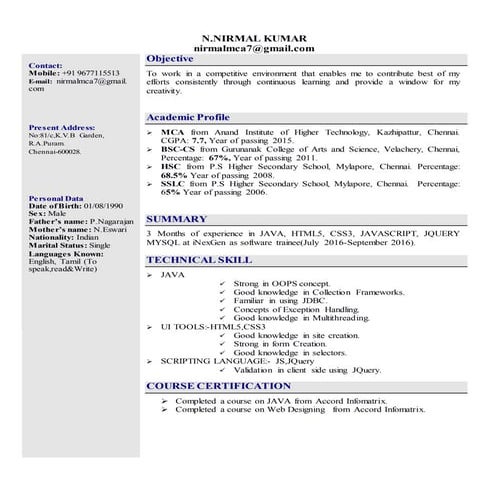 Nirmal resume | DOCX
