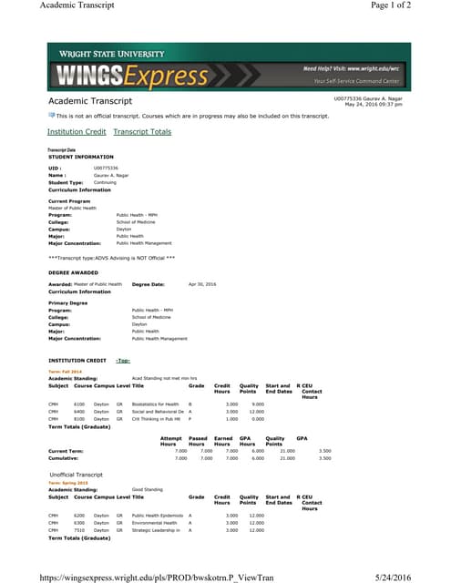 UnOfficial_Transcript MSN through summer of 2016 | PDF