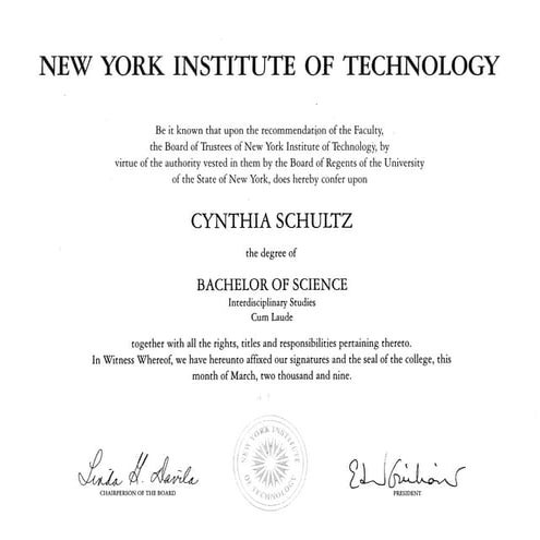NYIT Diploma Cynthia M. Schultz BS | PPT