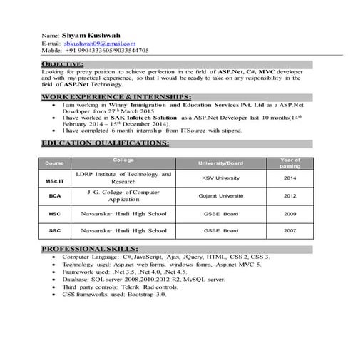 shyam resume | DOCX