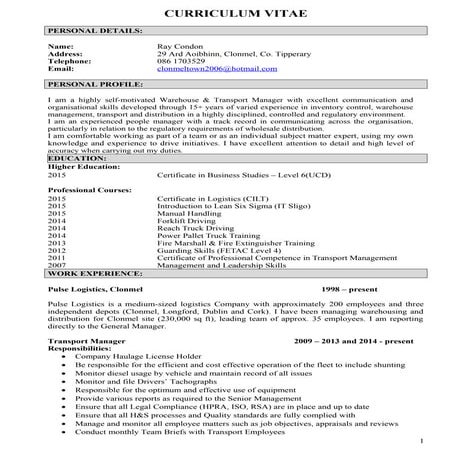 Ray Condon CV | DOC