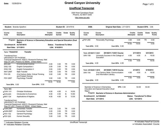 PSU Transcript | PDF