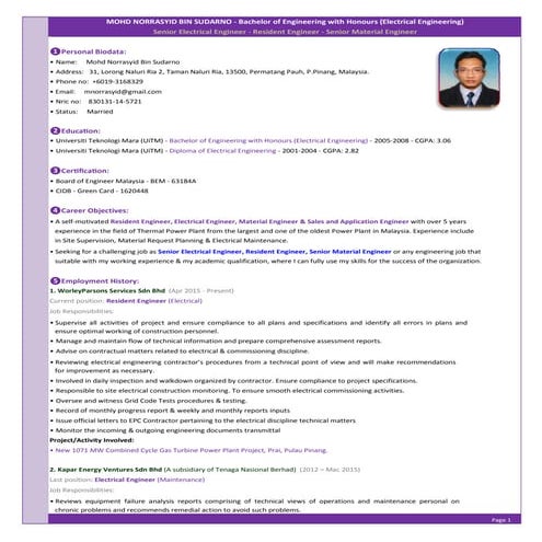Mohd Norrasyid Sudarno_Resume1 | PDF | Civil Engineering Industry | Industries