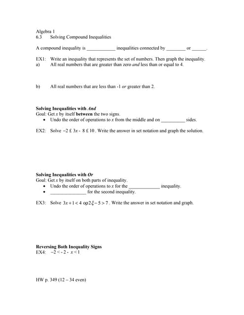 A25-7 Quadratic Inequalities Notes | PDF