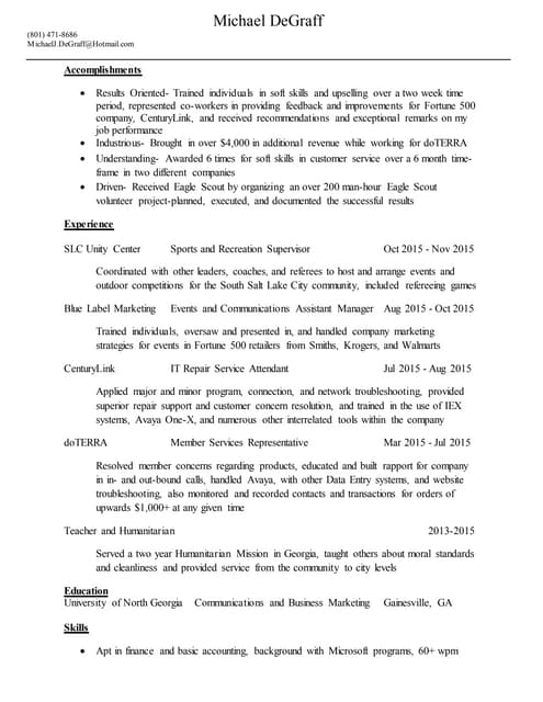 Tyler Smith Resume | DOCX | College Education | Education