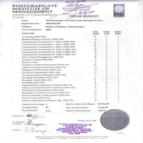 MBA_ Academic Transcript_Peter de Silva | PDF
