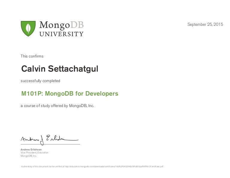 Mongodb University M101p Certificate