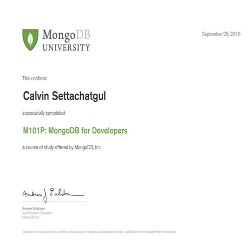 mongodb university m101p Certificate | PPT