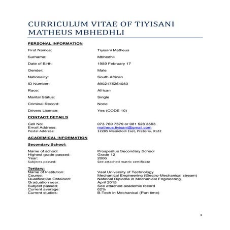 THEMBANI CV | PDF