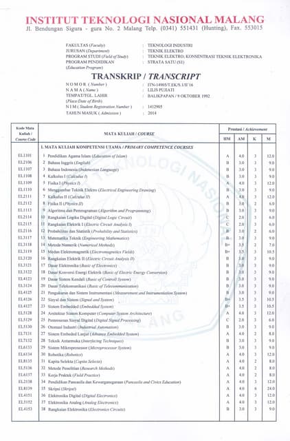 Transkip Nilai 2 | PDF