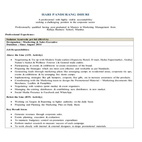 HariCV | DOCX | Sales | Business