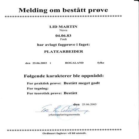 Bestått fagbrev | PDF