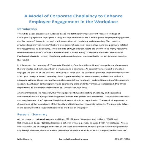WHITE PAPER ON CORPORATE CHAPLAINCY | PDF