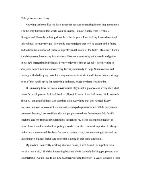 College Admissions Essay