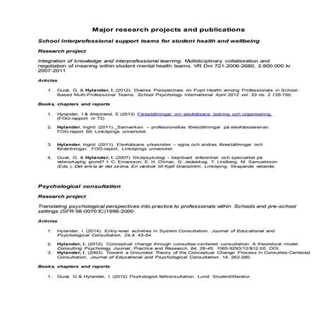 Major research projects and publications | DOCX | Medical Health