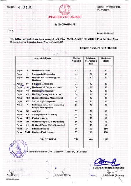 BTech Marksheets | PDF