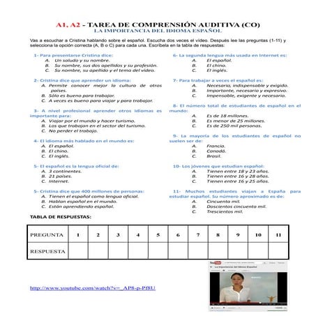 A1, a2 comprensión auditiva (co) importancia español | PDF