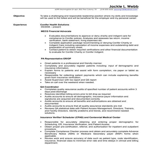 jackie resume update | DOC