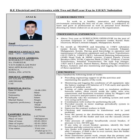 B. tech Electrical and Electronics Engineer with 2 and half year ...