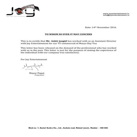 Performance Letter | PDF