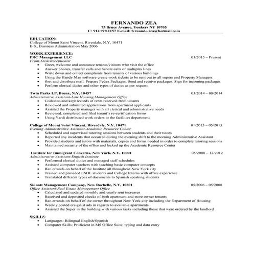 Fernando Zea's Resume | DOC