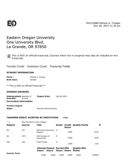 BMCC Transcript | PDF