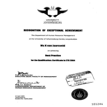 UJ Best Practice Certificate | PDF