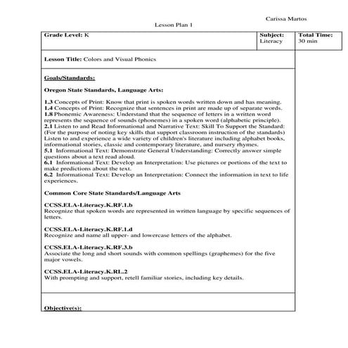 lesson plan literacy | PDF