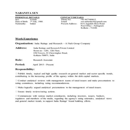 Nabanita Sen Resume | DOCX | Business Administration | Business