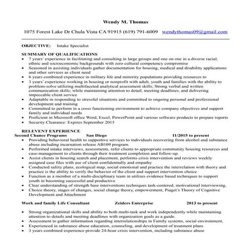 Intake Specialist | DOC