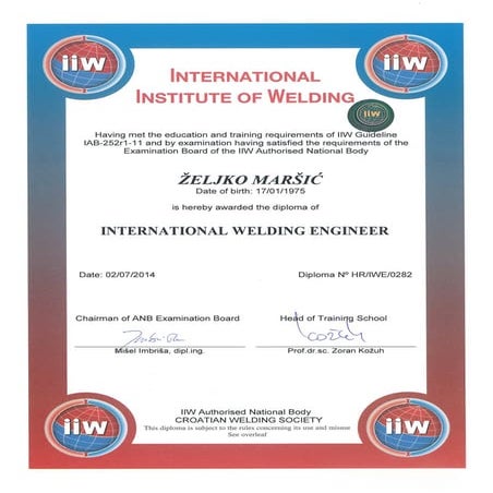 INTERNATIONAL WELDING ENGINEER - Željko Marsic | PDF