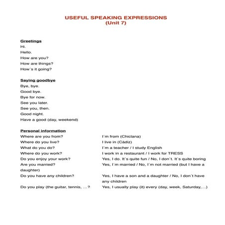 A1 useful speaking expressions (unit 7) | PDF