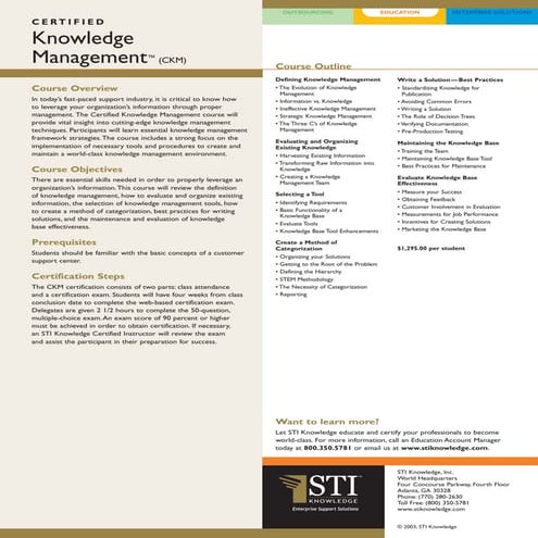 Certified Knowledge Management Course Outline | PDF