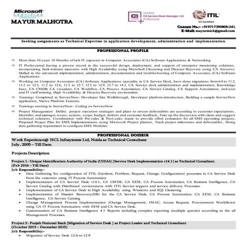 Bharath Kumar - ITIL Resume | DOC