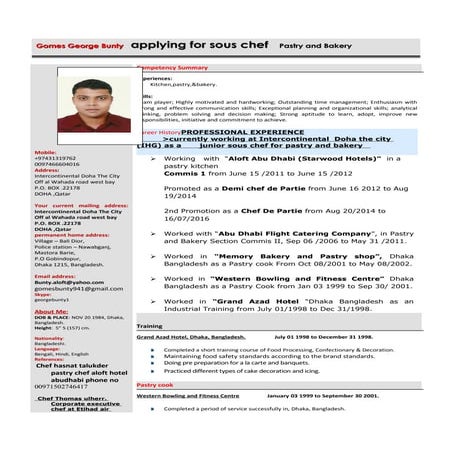 Bunty Gomes CV - Copy (1) | DOC | Desserts and Baking | Food & Drink