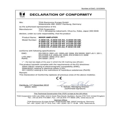 A-2120 declaration of conformity | PDF