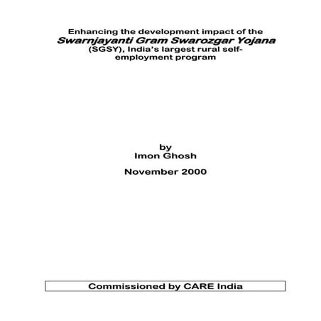 Enhancing the Development Impact of the SGSY | PDF