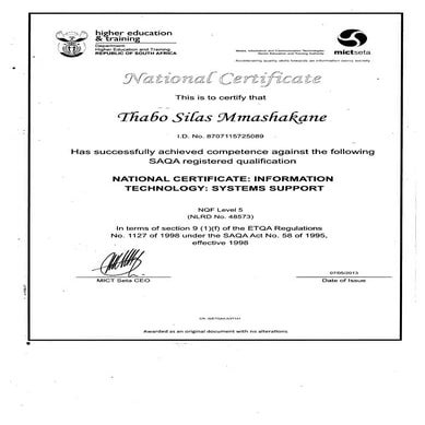 System Support certificate | PDF | IT and Internet Support | Internet