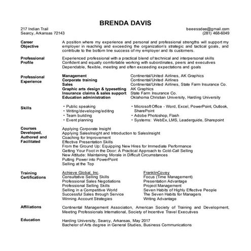 Brenda Davis Resume | DOCX