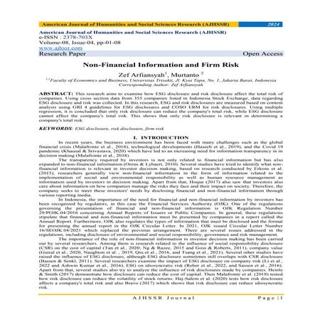 Non-Financial Information and Firm Risk Non-Financial Information and ...