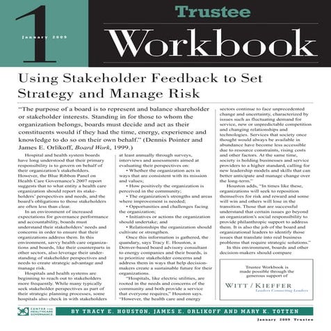 Using Stakeholder Feedback to Set Strategy and Manage Risk | PDF