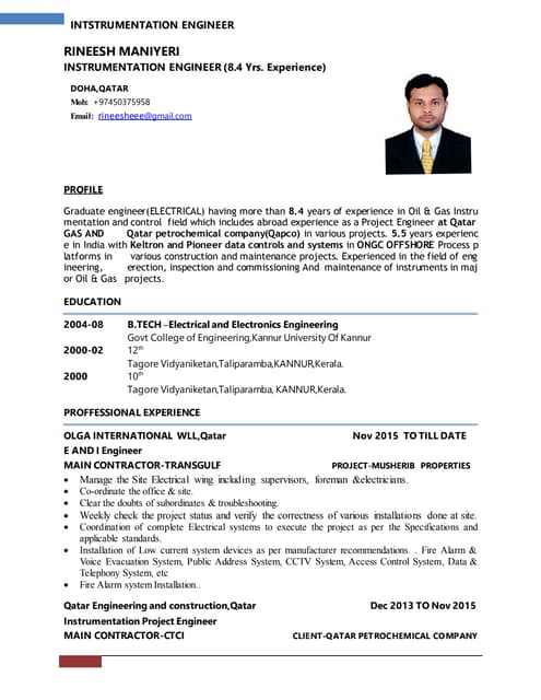 Instrumentation Engineer Resume | DOC