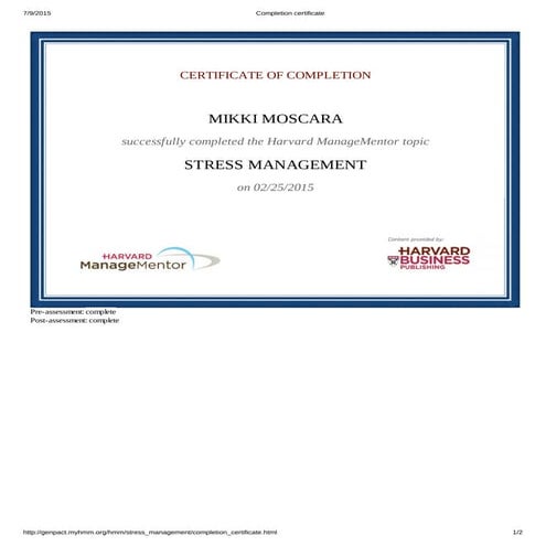 Stress Management Certificate | PDF
