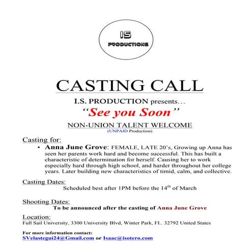 Casting Call_ISotero | PDF