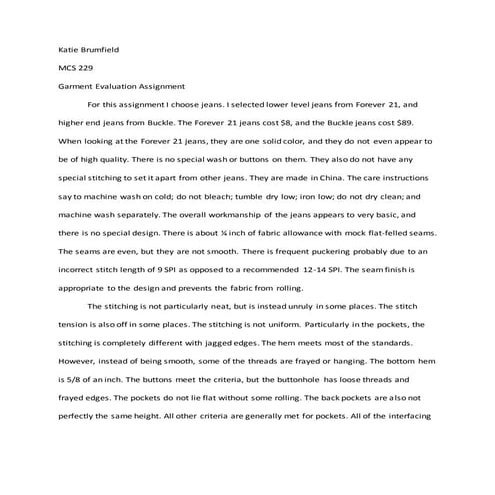 garment evaluation report | DOCX