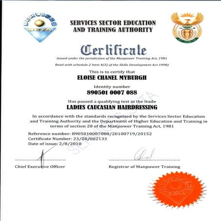 Eloise - SETA Certificate | PDF